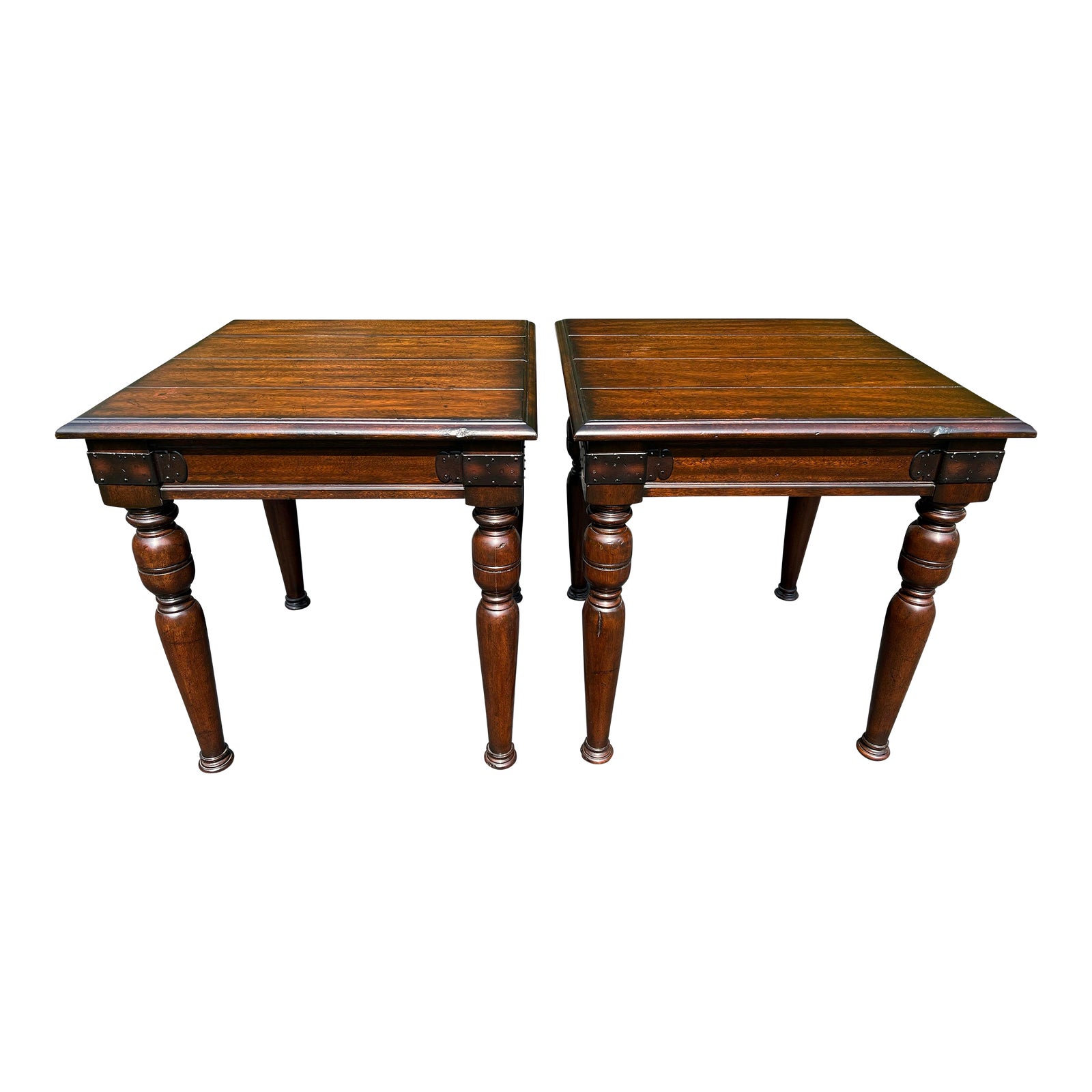 2000's Ralph Lauren Walnut Buckle Side Tables - a Pair by Henredon ...