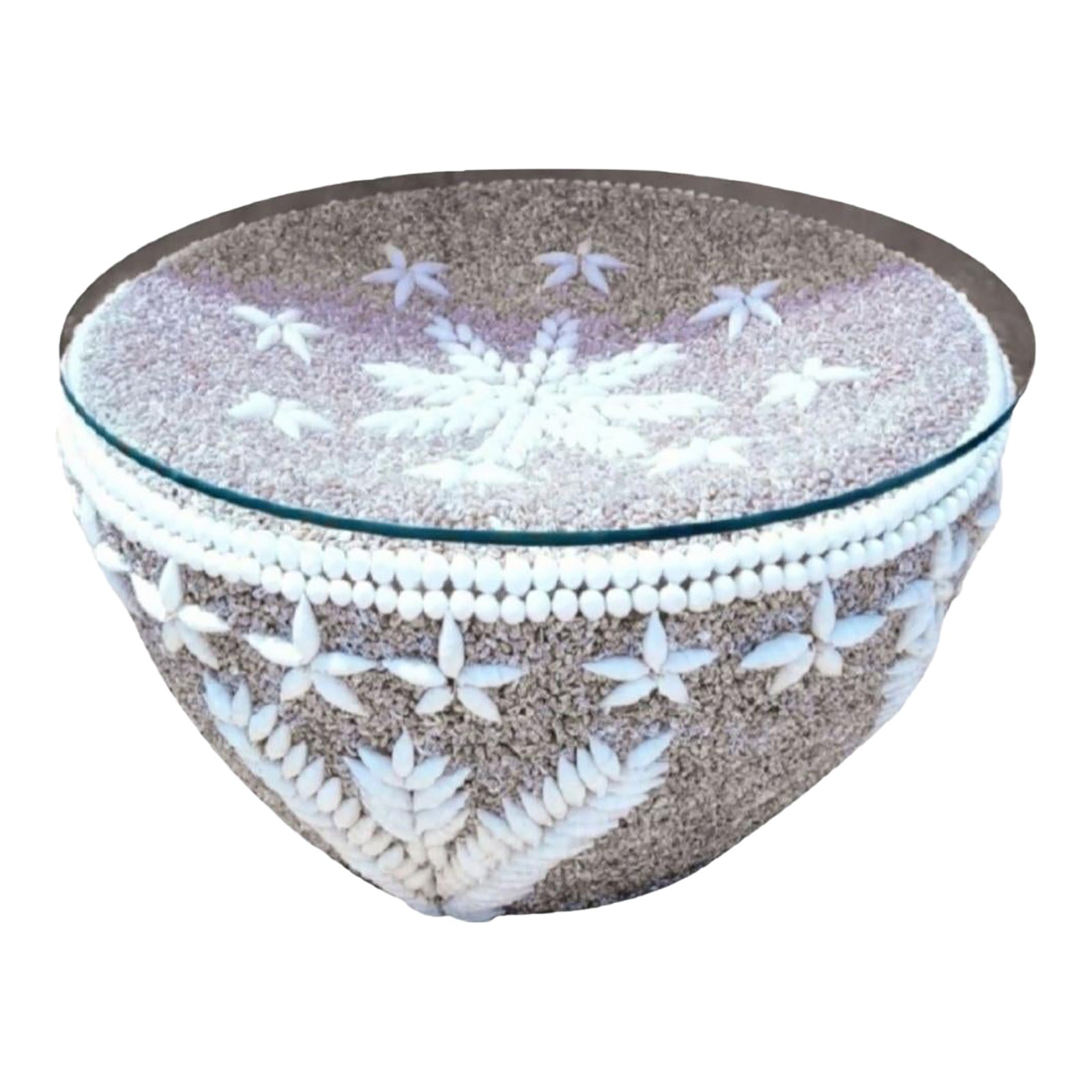 Custom Made Vintage Coastal Seashell Encrusted Round Tropical Coffee ...