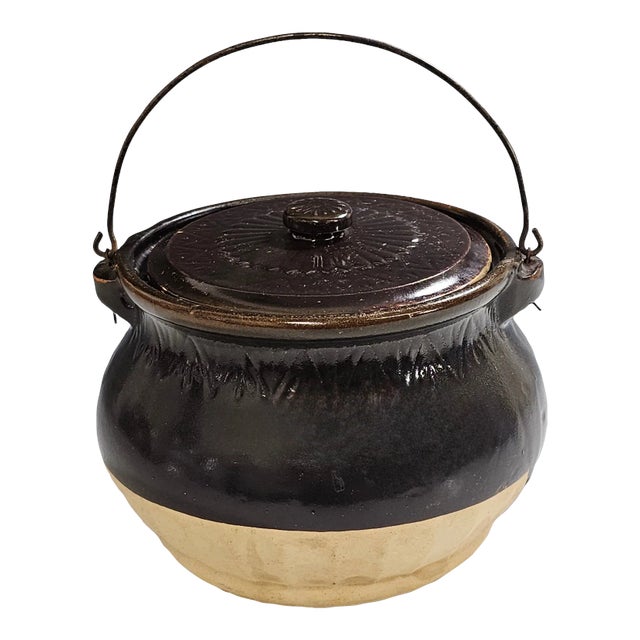 Bohemian Stoneware Brown Bean Pot W/ Lid Attributed to Zanesville ...