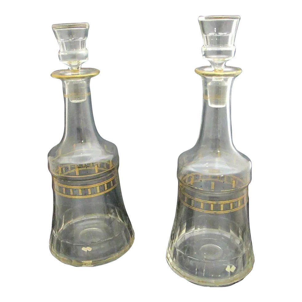 Antique Federal Period Gold Gilt Glass Spirit Decanter Pitcher Set of 2 ...