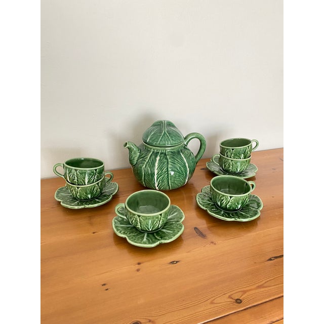 Bordallo Pinheiro Green Cabbage Tea Set- 11 Pieces | Chairish