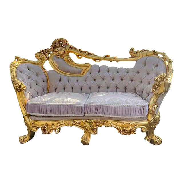 Handcrafted Late 20th Century Rococo Settee in Pink Damask With Gold ...