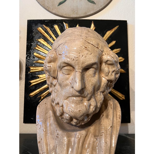 Grand Tour Revival Classical Large Glazed and Crackled Bust of Homer ...
