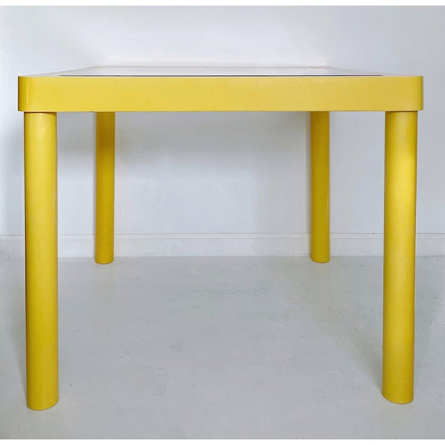 Vintage Syroco Glass Top Yellow Plastic Table | Chairish