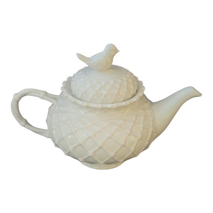 Vintage Ceramic White Bird Swiss Dot Regency Teapot | Chairish