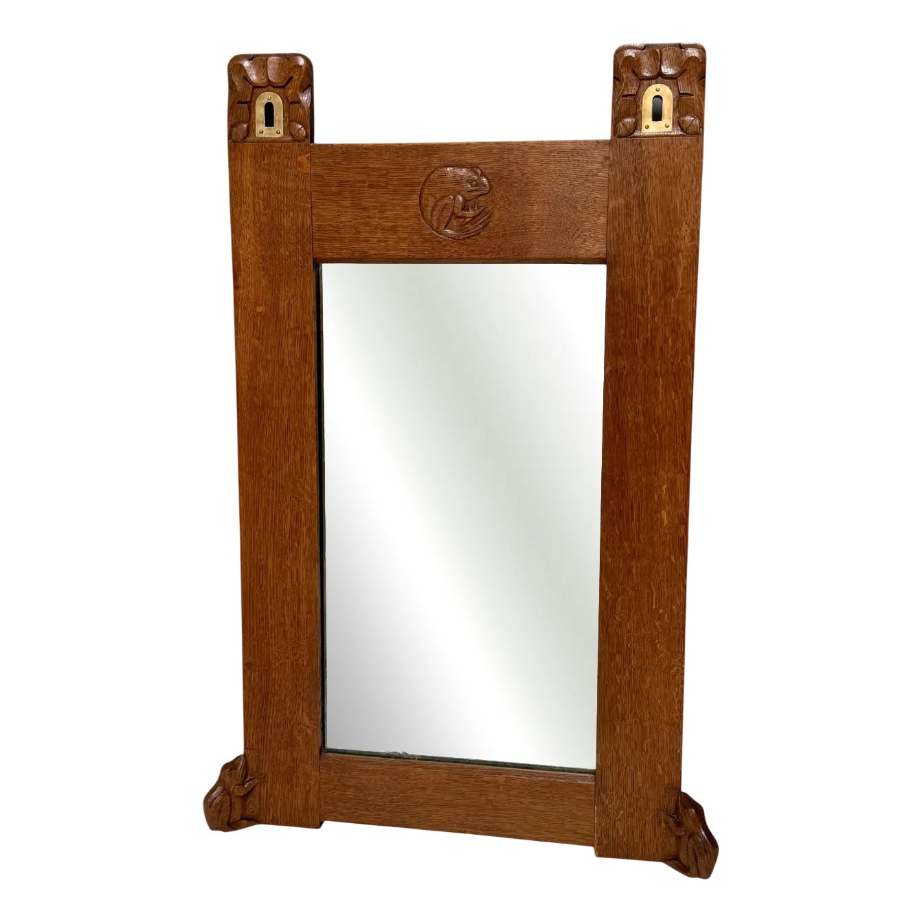 Arts & Crafts Wall Mirror with Hand-Carved Frogs from Kobus De Graaff ...