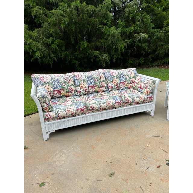 1980s Vintage Henry Link Indoor Wicker Sofa and Chair | Chairish