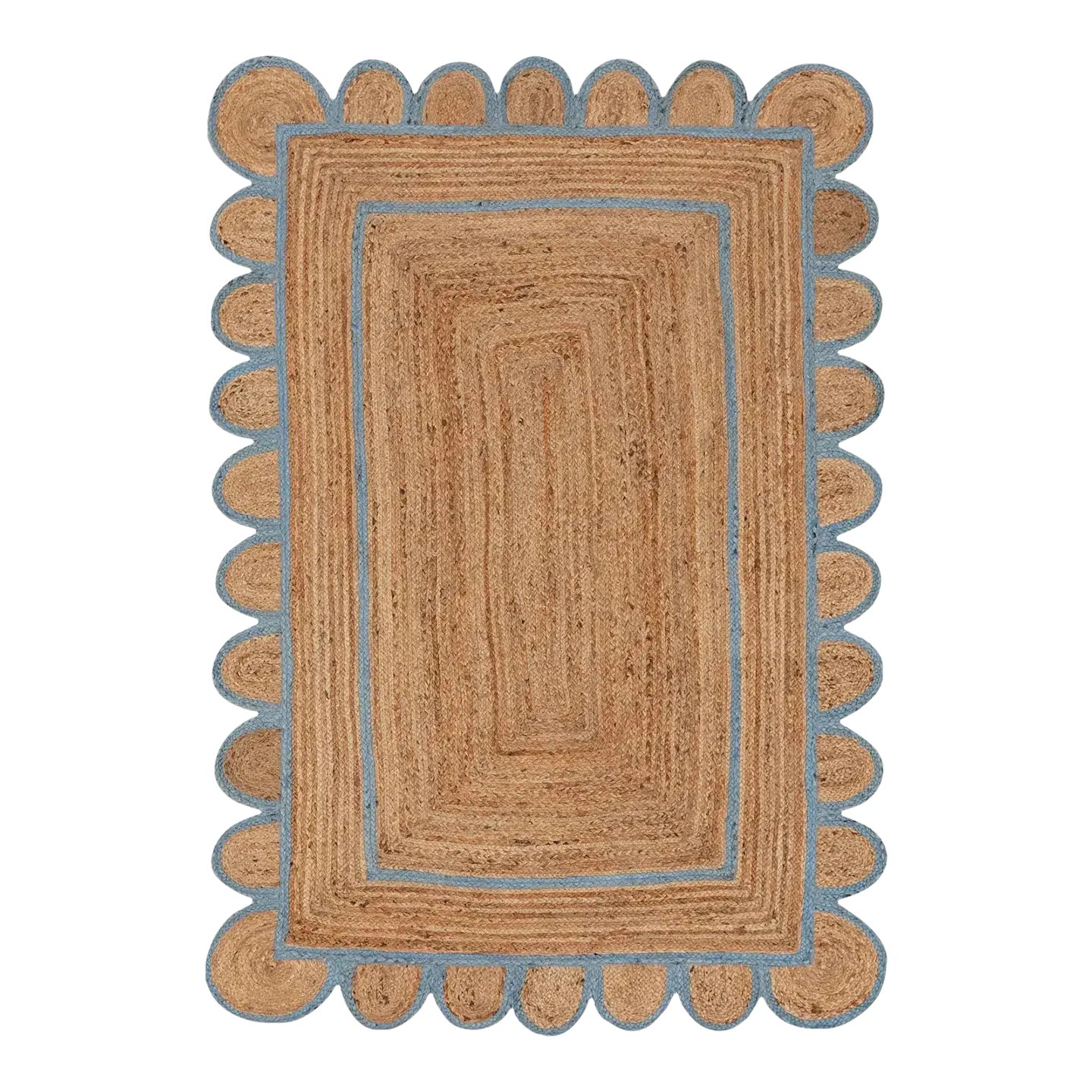 Light Blue Jute Scallop Handmade Bohomian Runner Rug 5x12 Ft. | Chairish