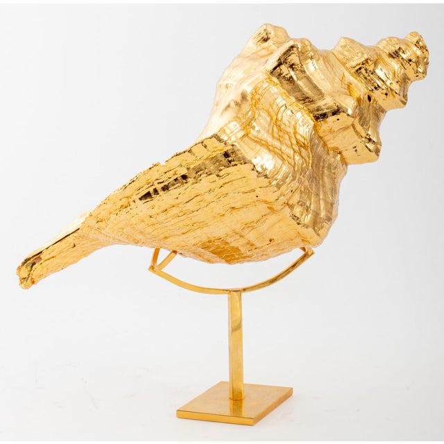 Anthony Redmile Style Gilt Conch Shell on Stand | Chairish