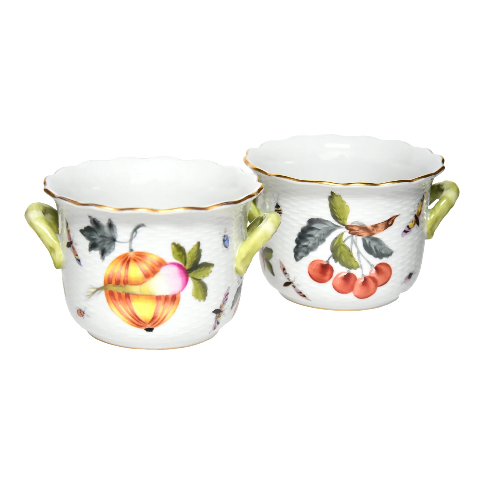 Early 1900s Entirely Hand Painted Antique Herend Cachepots- a Pair ...