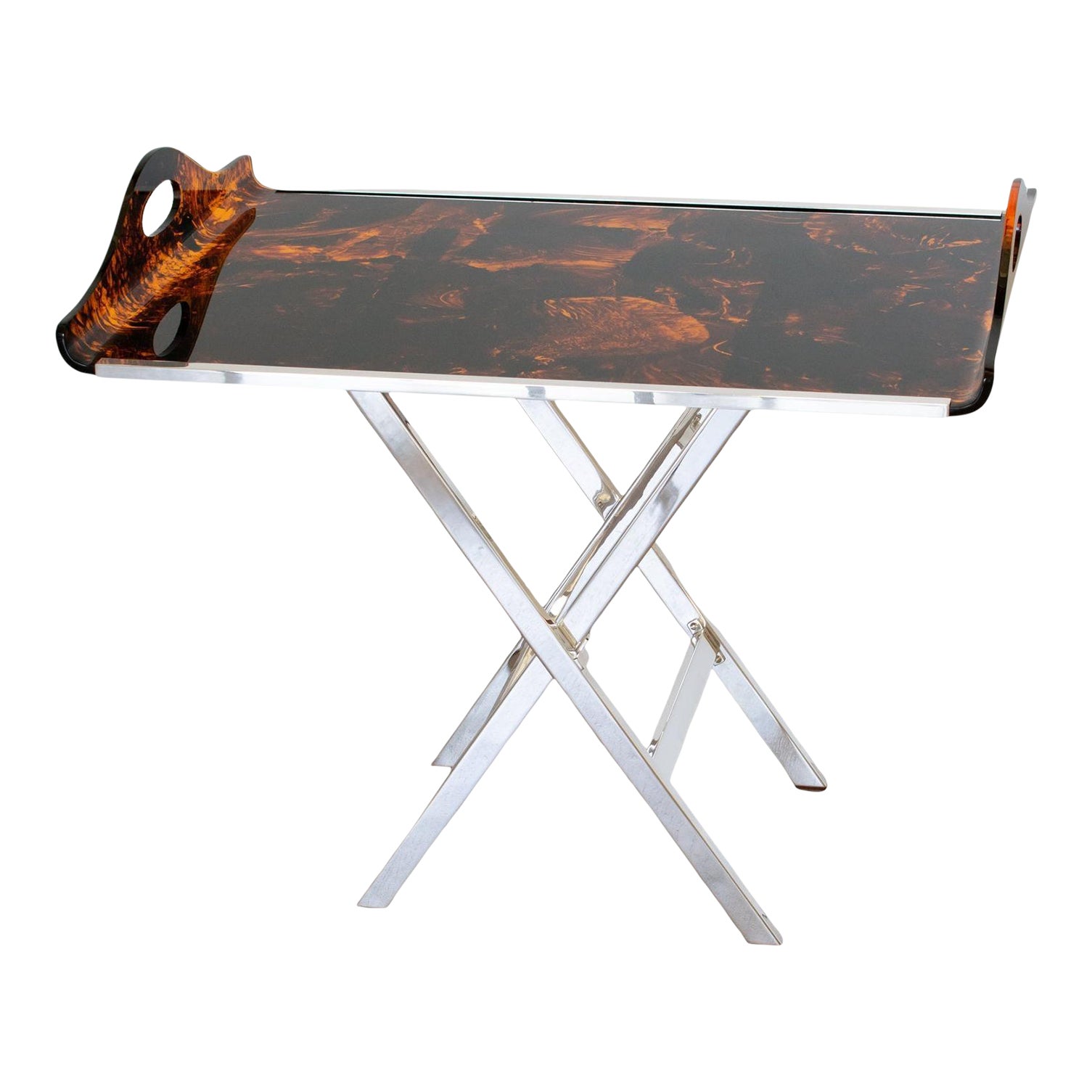 Christian Dior 1960s Folding Tray Table Tortoiseshell Lucite and Silver ...