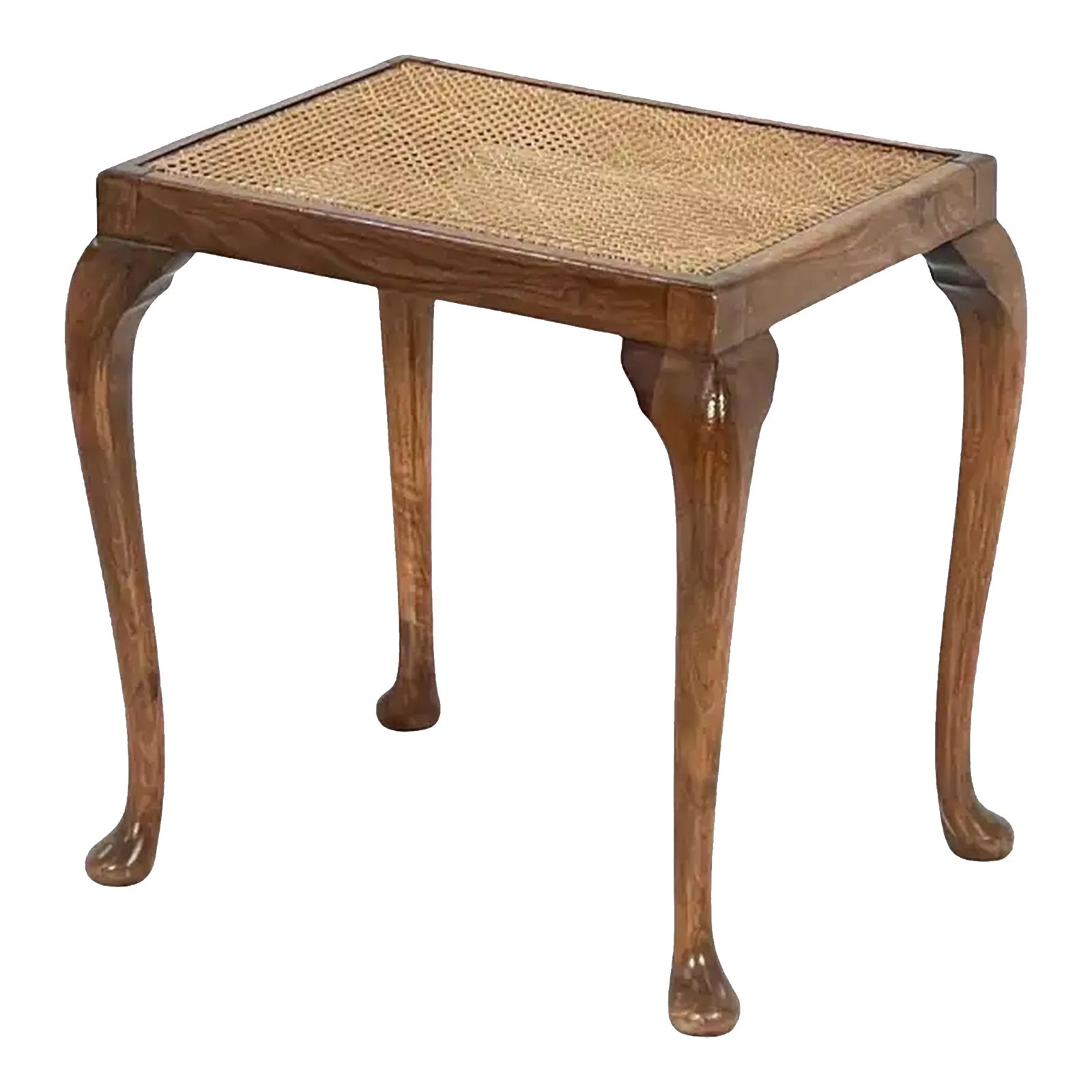 English Caned Bergere Stool or Bench Seat of Walnut on Cabriole Legs ...