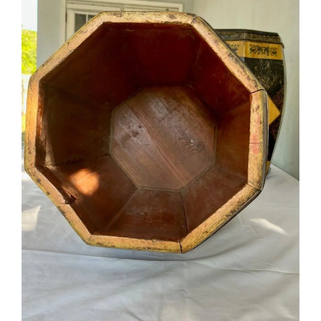 Pair of Antique Chinese Wood Hand Painted Rice Barrels. | Chairish