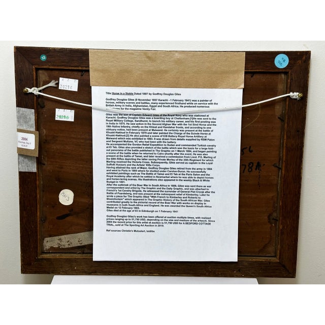 British Oil Painting of a Victorian White Horse in Stable by Godfrey ...