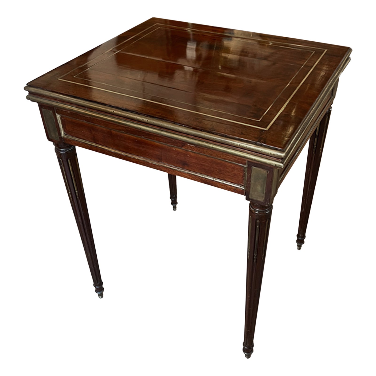 French Mahogany Card Table with Crimson Baize Game Surface and Brass ...