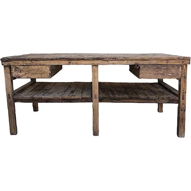 Antique Industrial Carpenter Work Table with Drawers | Chairish