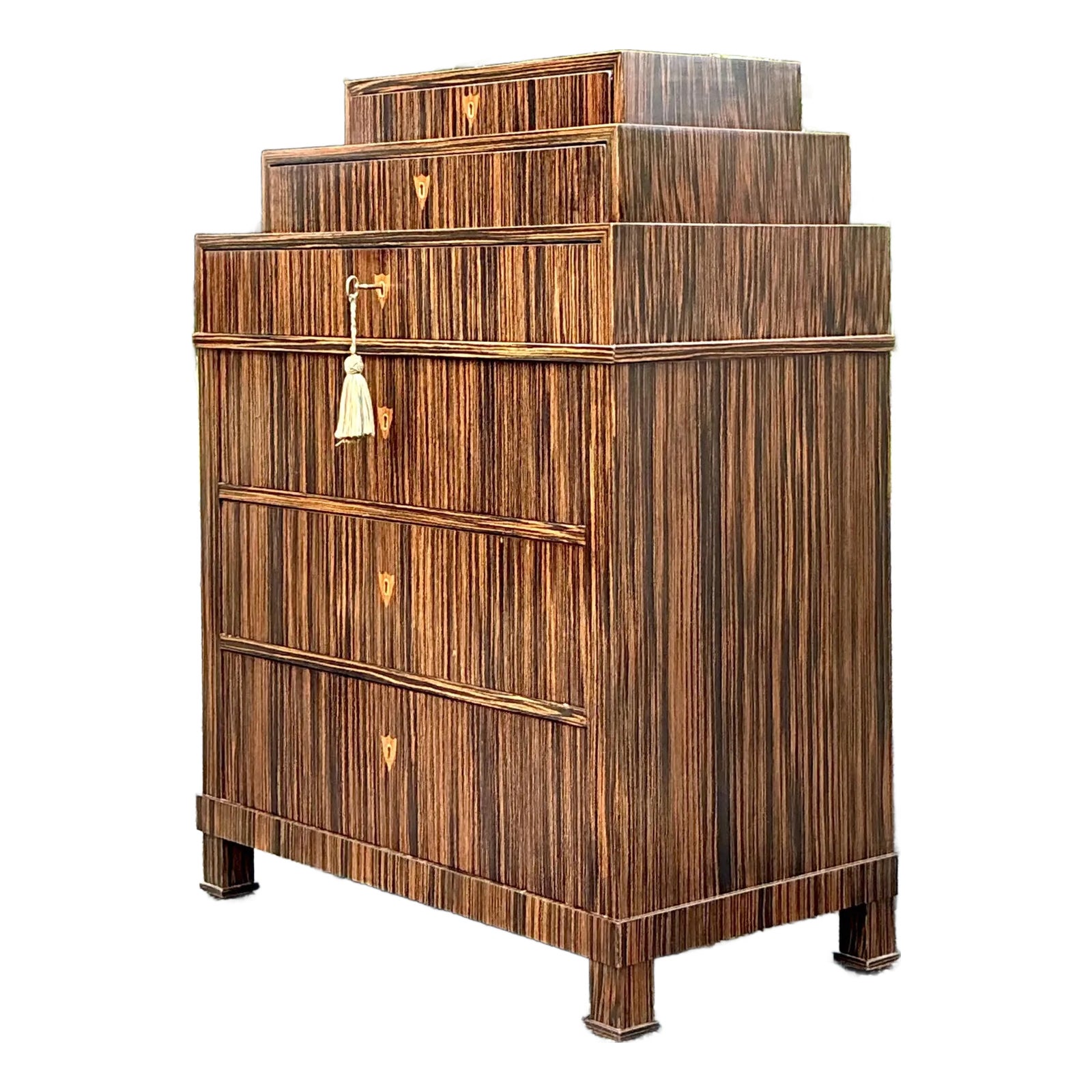 Vintage Deco Zebra Wood Stacked Chest of Drawers | Chairish