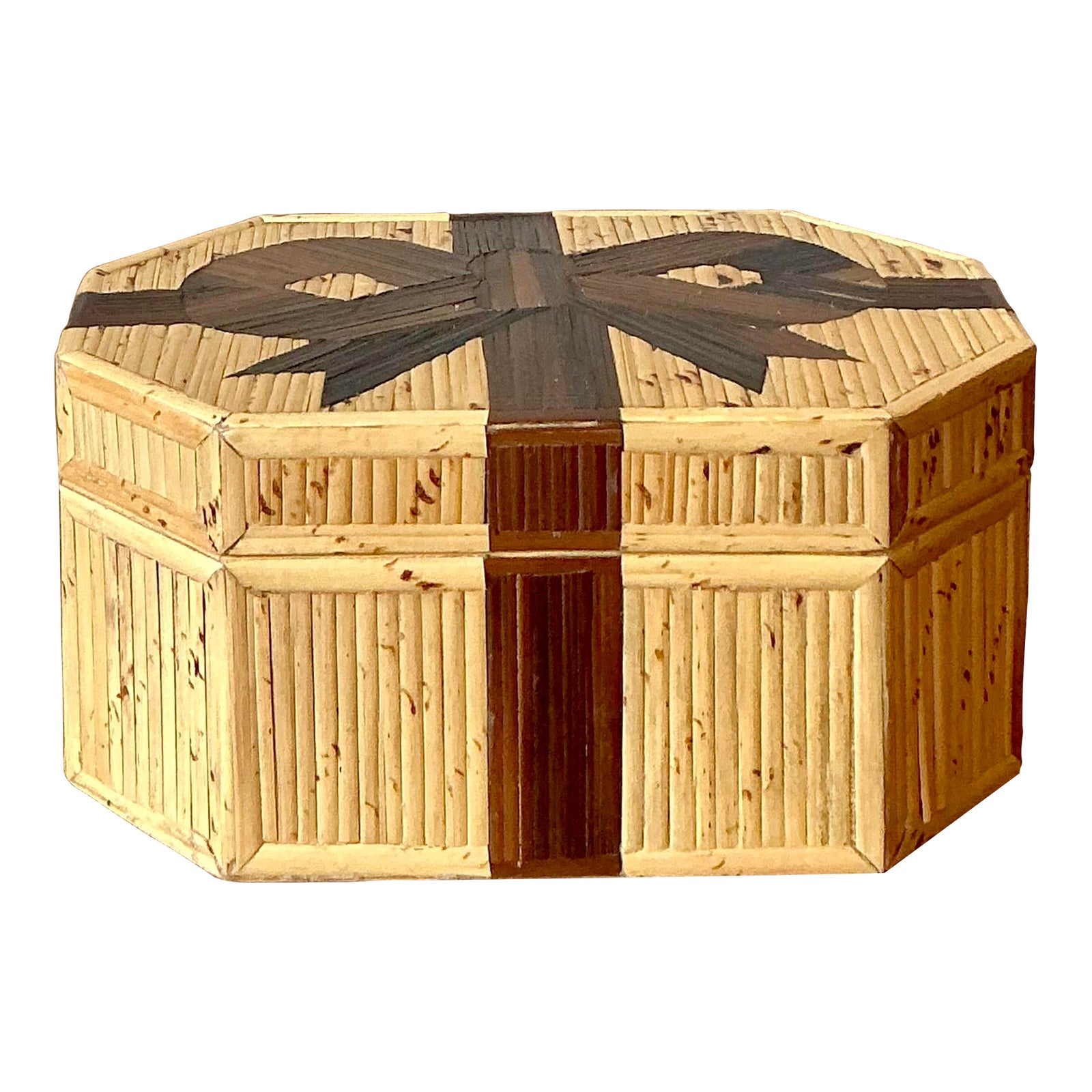Vintage Boho Rattan Bow Box | Chairish