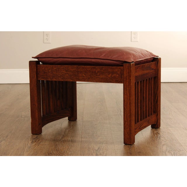 The Michaels Company Mission Style Oak and Leather Footstool | Chairish
