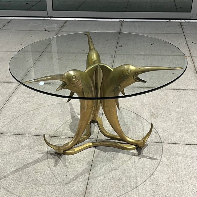 Midcentury Brass Marlin Base Nautical Coffee Table | Chairish