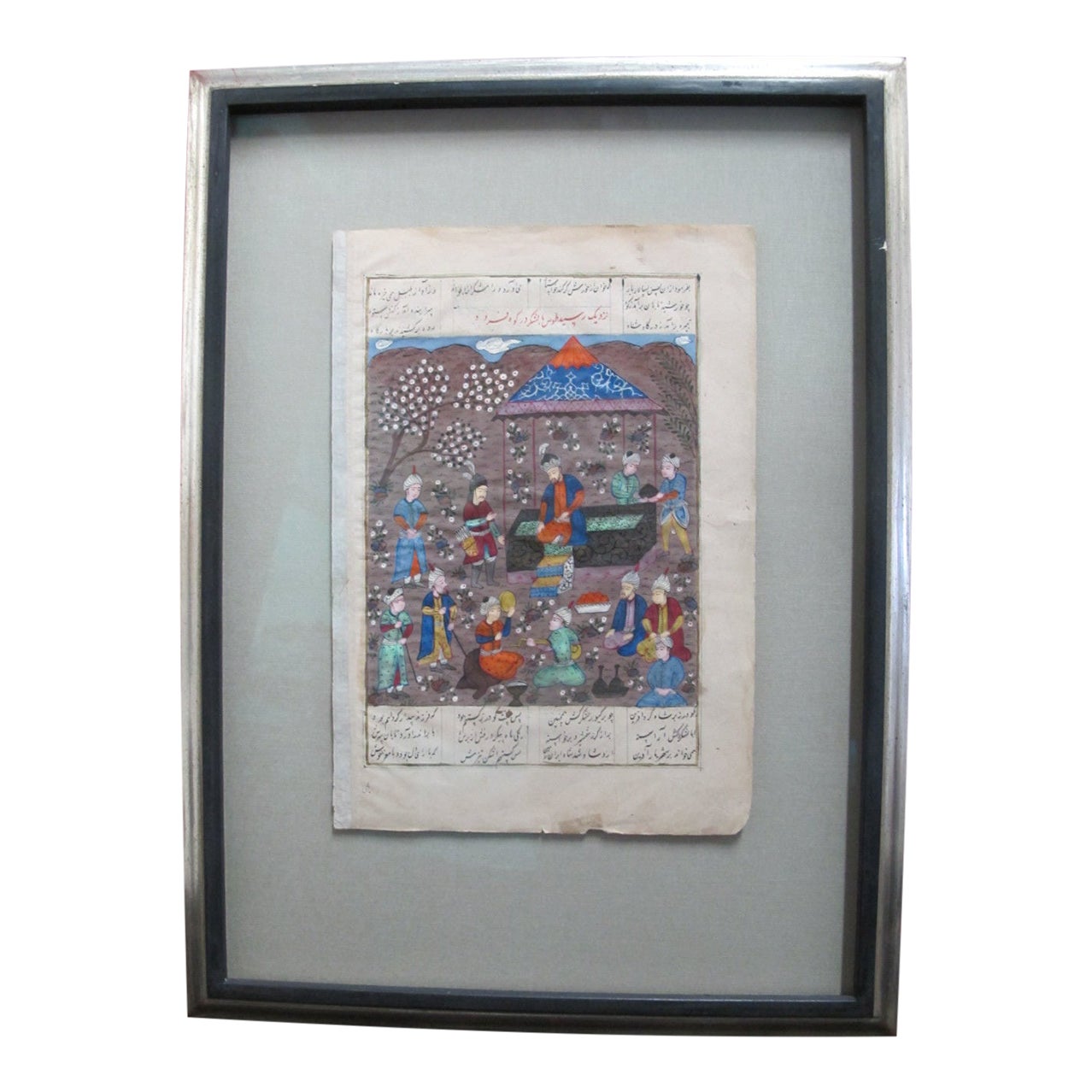 Antique Persian Illuminated Manuscript Mughal Timur Holding Court in ...