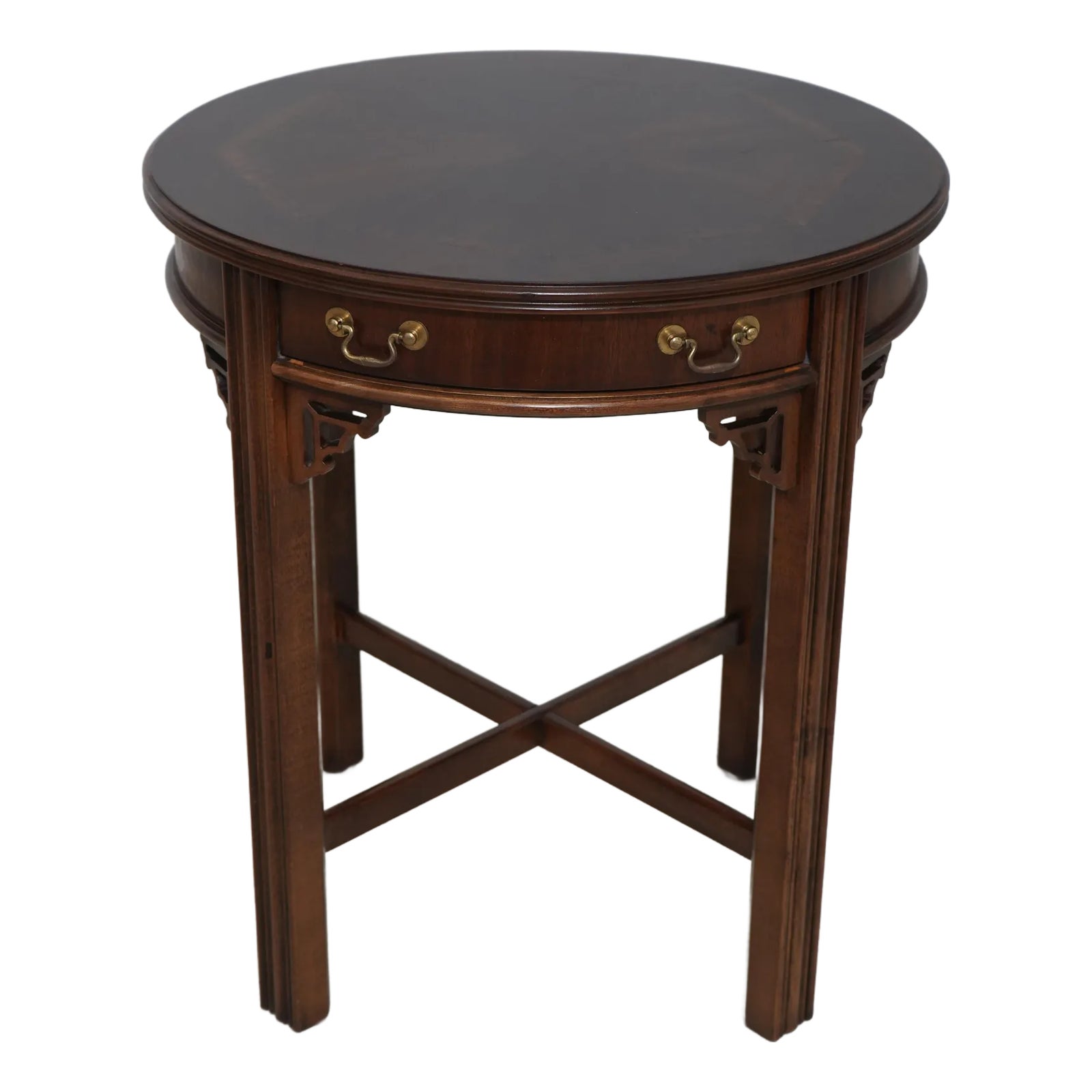 Lane Mahogany Chinese Chippendale Round Lamp Table | Chairish