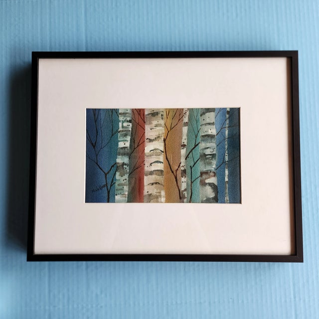 Vintage Abstract Trees Original Watercolor Painting Signed M. Vollmer ...