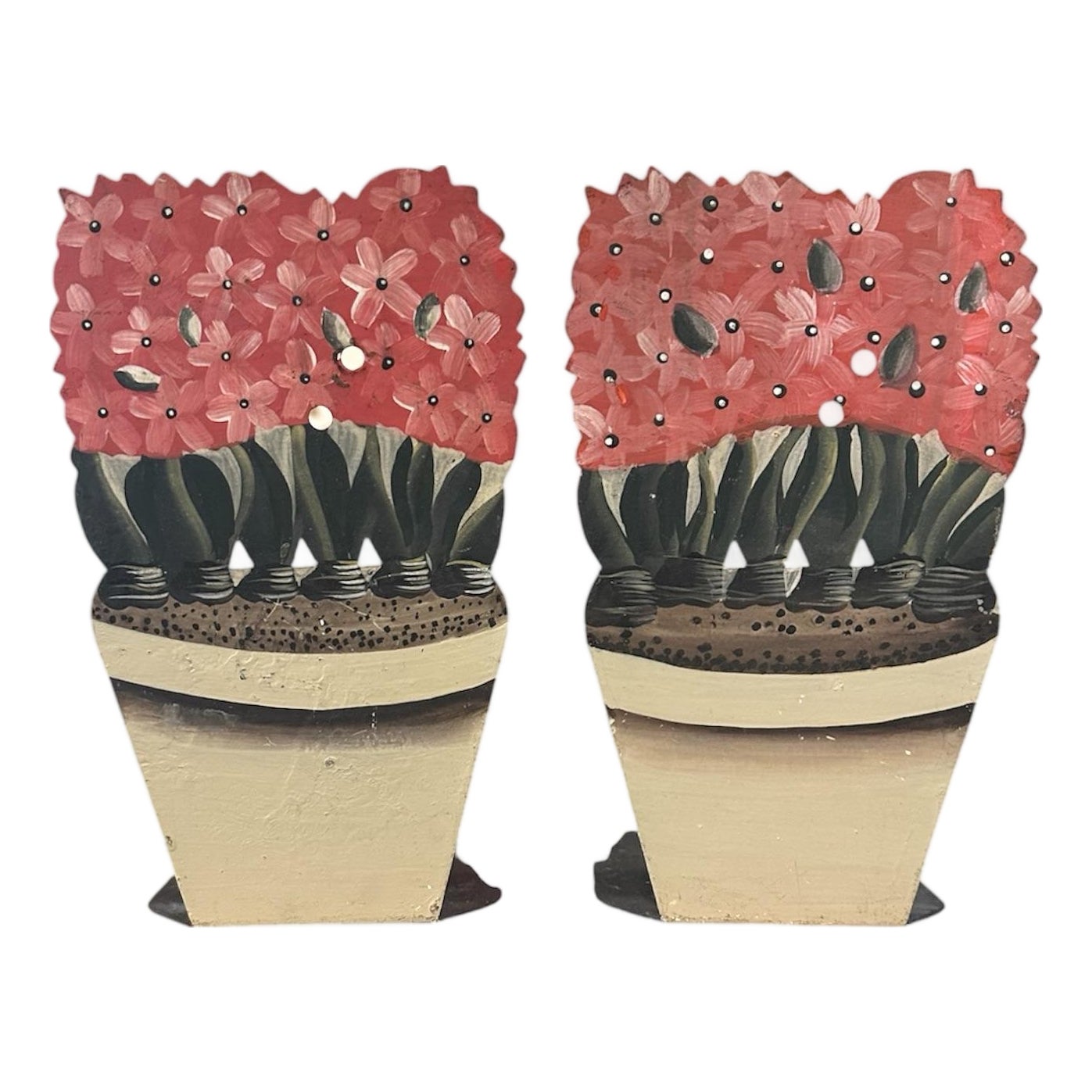 Vintage Hand Painted Tole Trompe l'Oeil Potted Pink Hyacinth Floral ...