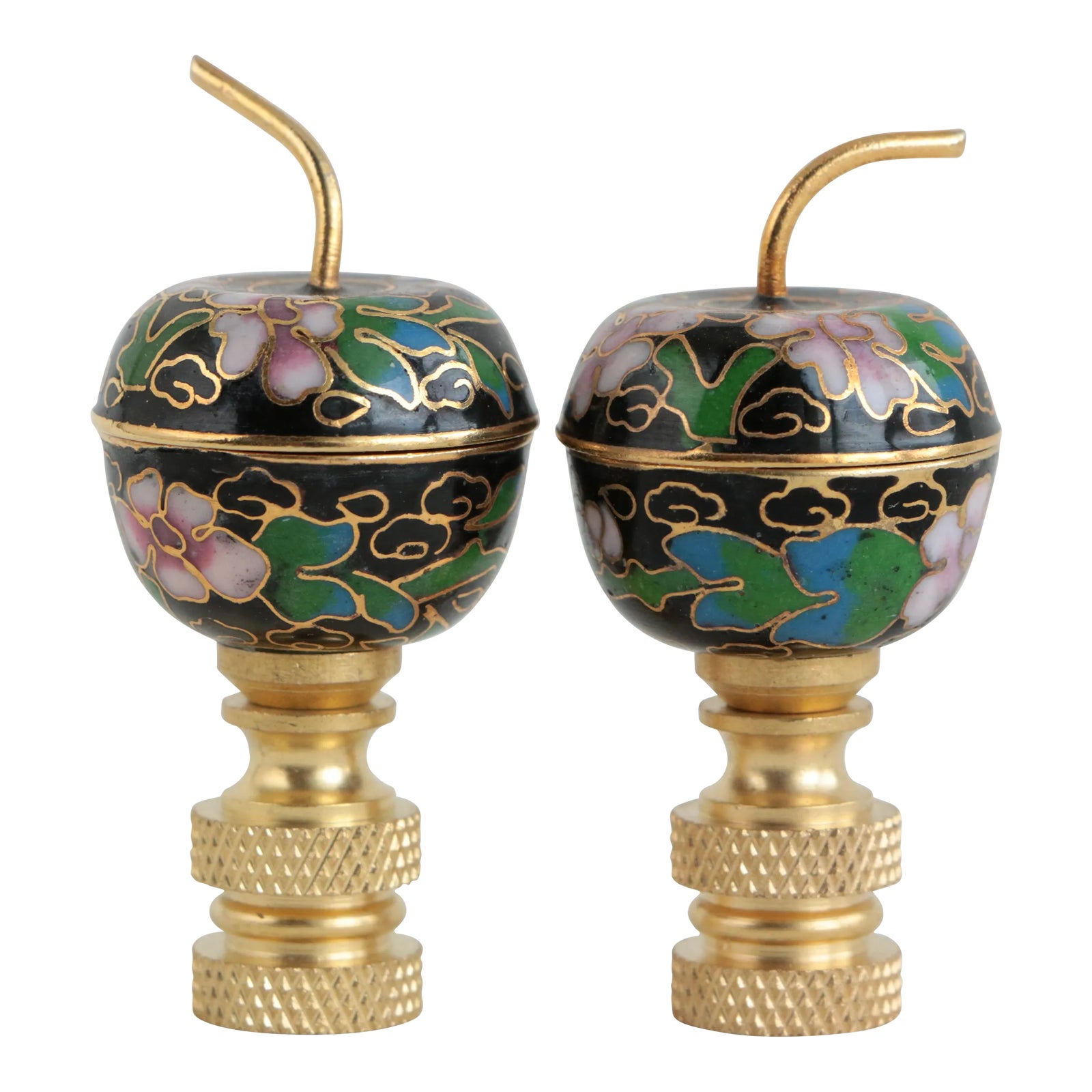 Black Apple Cloisonne Lamp Finials - a Pair | Chairish