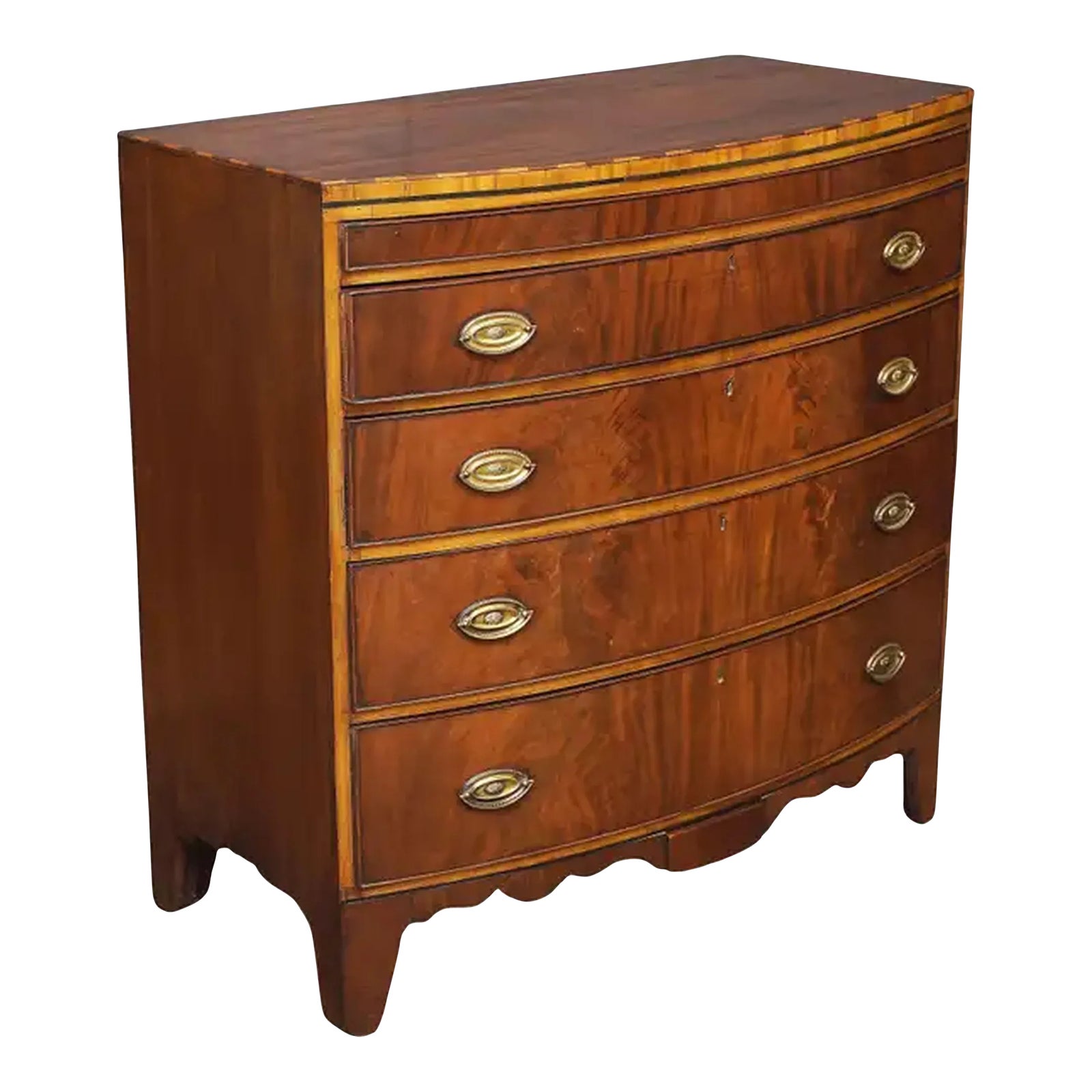 English Bow Front Chest of Inlaid Mahogany With Secret Drawers | Chairish