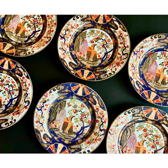 Chinoiserie Imari Style Hand Painted Gilt Dinner Plates, Set of 6 ...