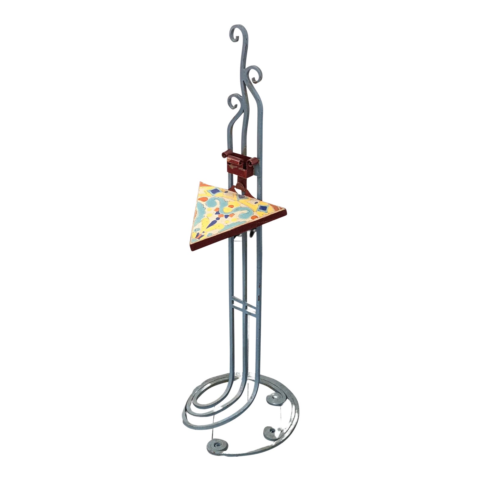 1930s Arts and Crafts Wrought Iron Stand with Glazed Tile | Chairish