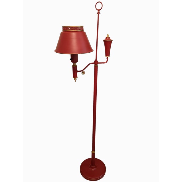 Vintage Red Tole Floor Lamp With Milk Glass Light Diffuser | Chairish