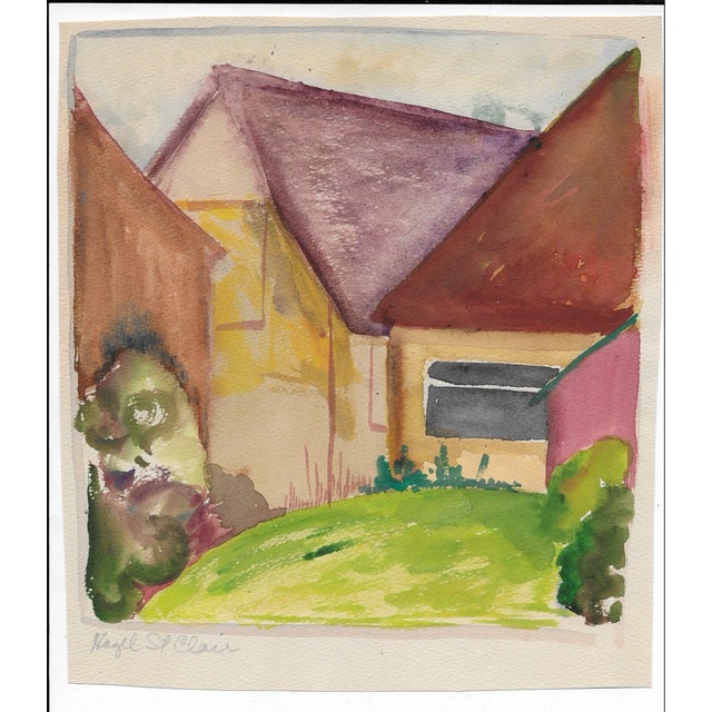 1940s Hazel Koenig Backyard Landscape Watercolor Painting | Chairish