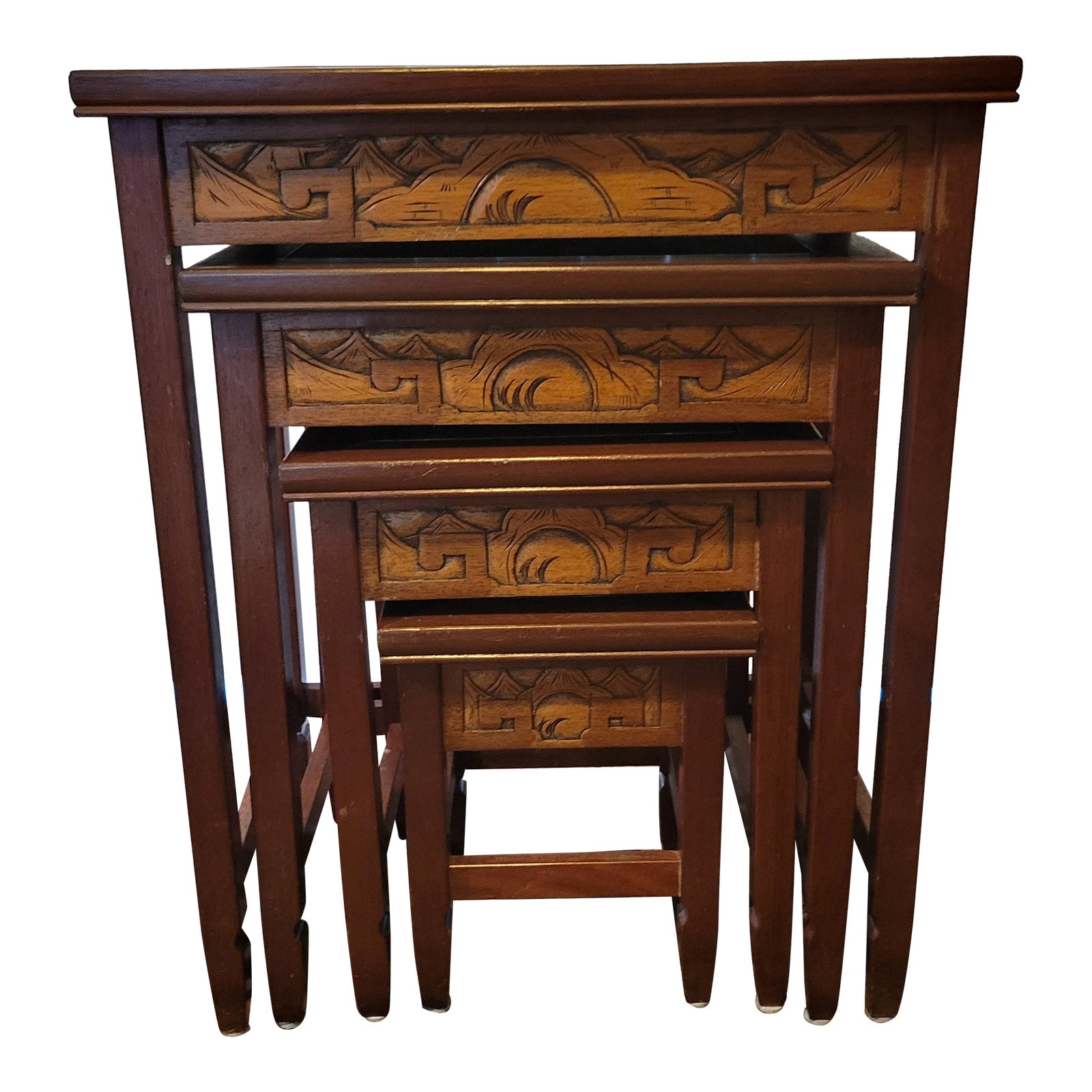 Vintage Set of Hand Carved Nesting Tables | Chairish
