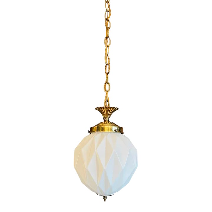 Vintage 3-Dimensional Diamond Pattern White Glass Ceiling Pendant Light ...