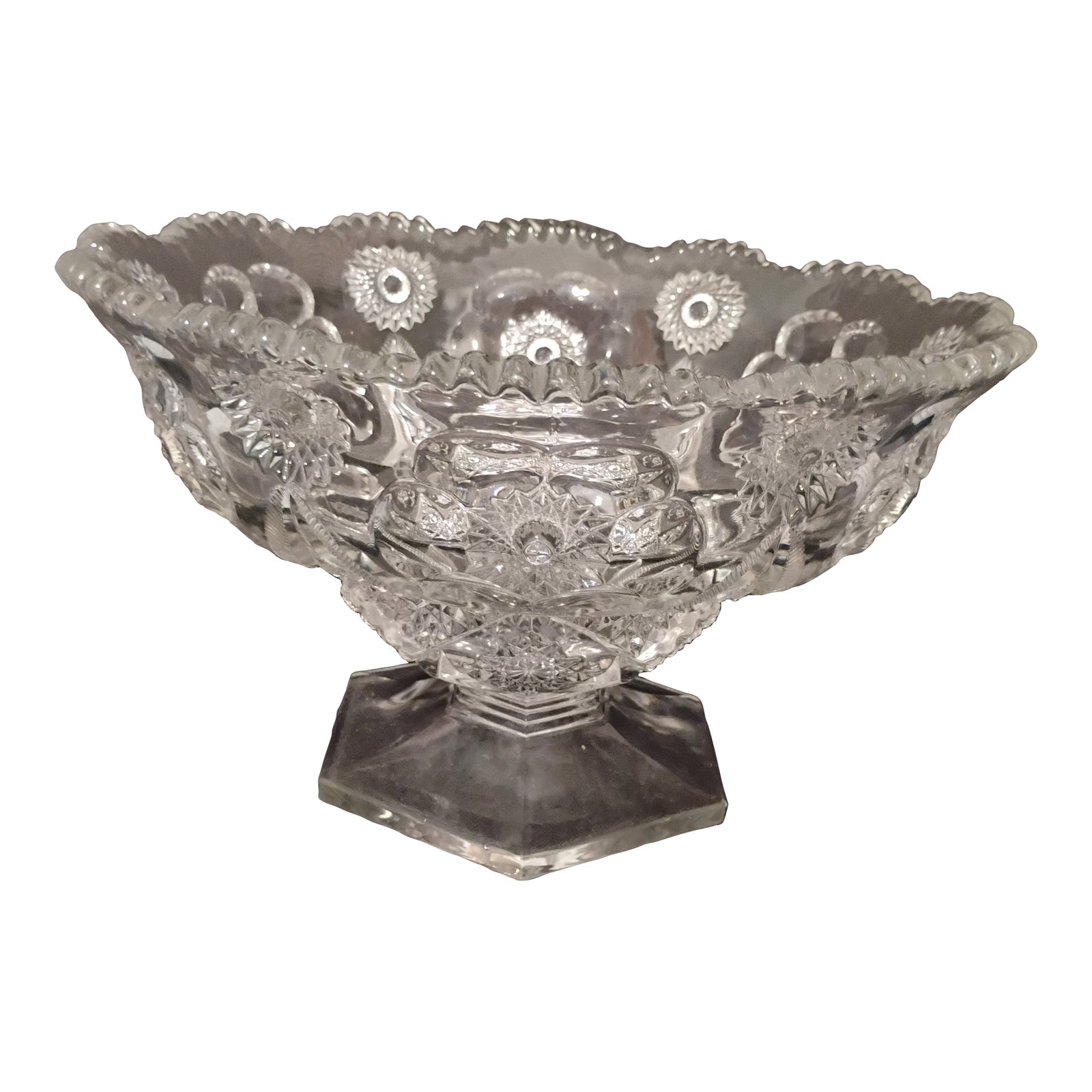 Early 1900s McKee Glass Sextec Pattern Centerpeice Bowl | Chairish