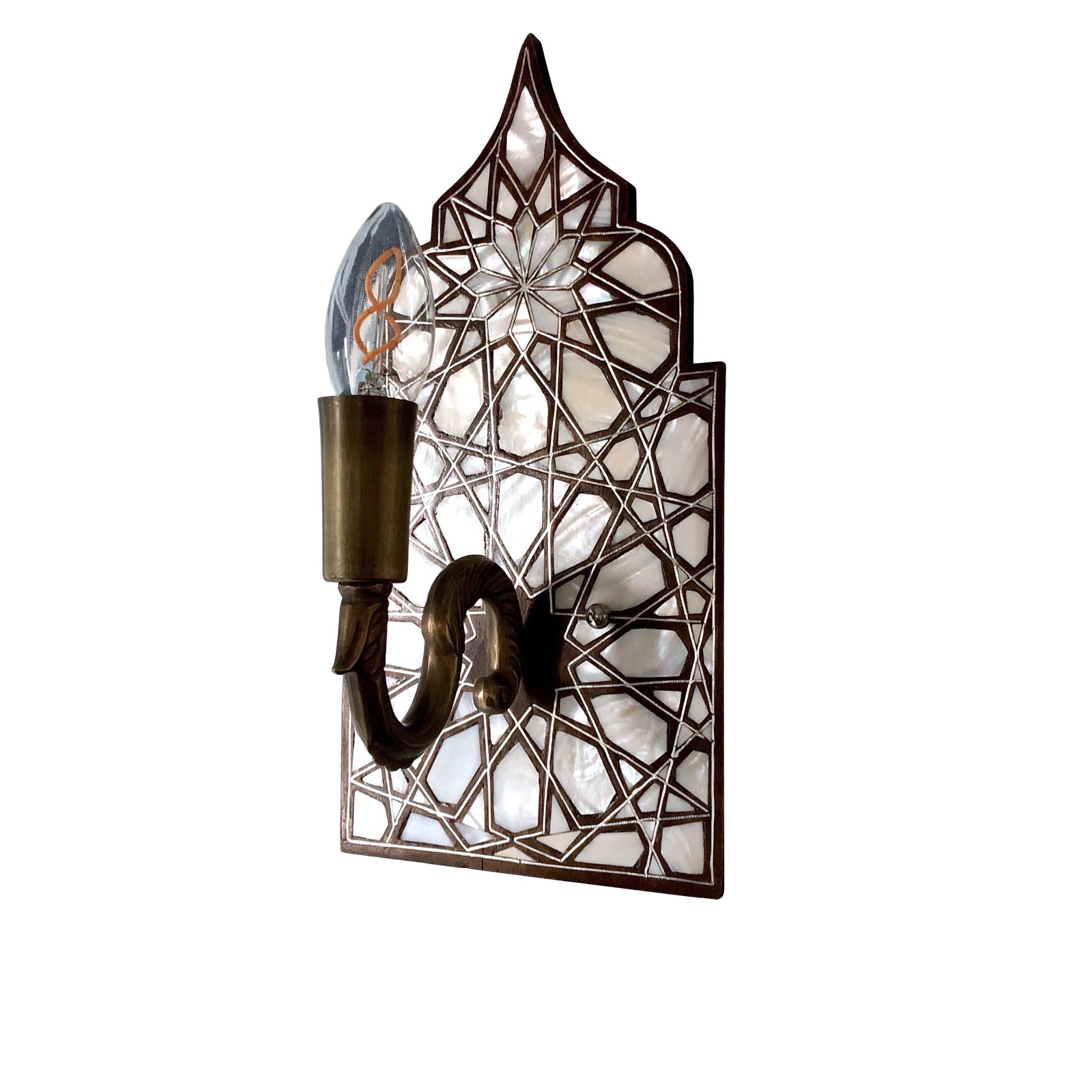 Mother of Pearl Inlaid Wall Sconce | Chairish
