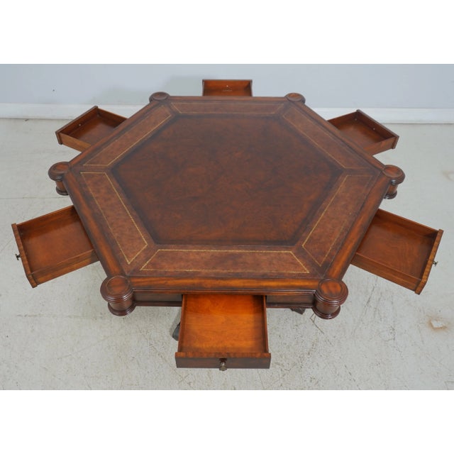 Maitland Smith Hexagonal Leather Top Mahogany Games Table | Chairish