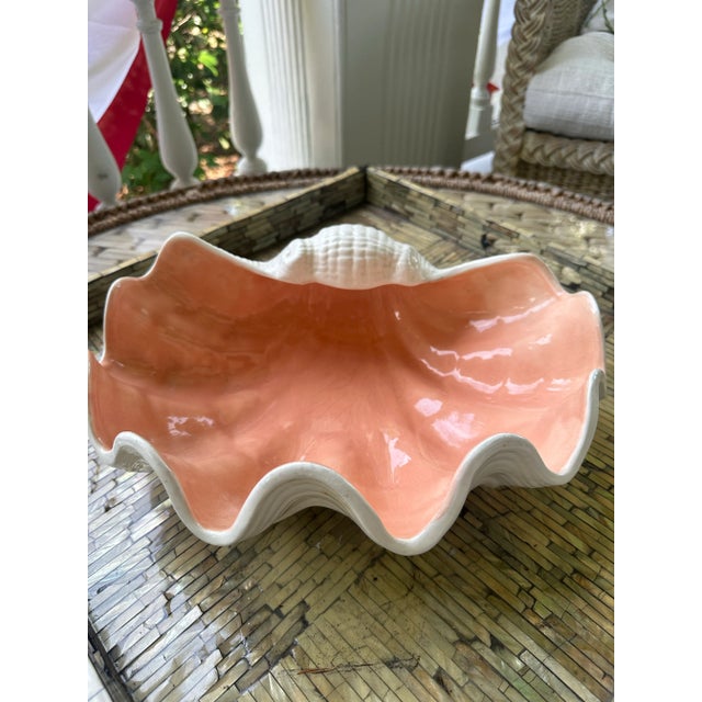 Large Vintage Coastal Ceramic Clam Shell | Chairish