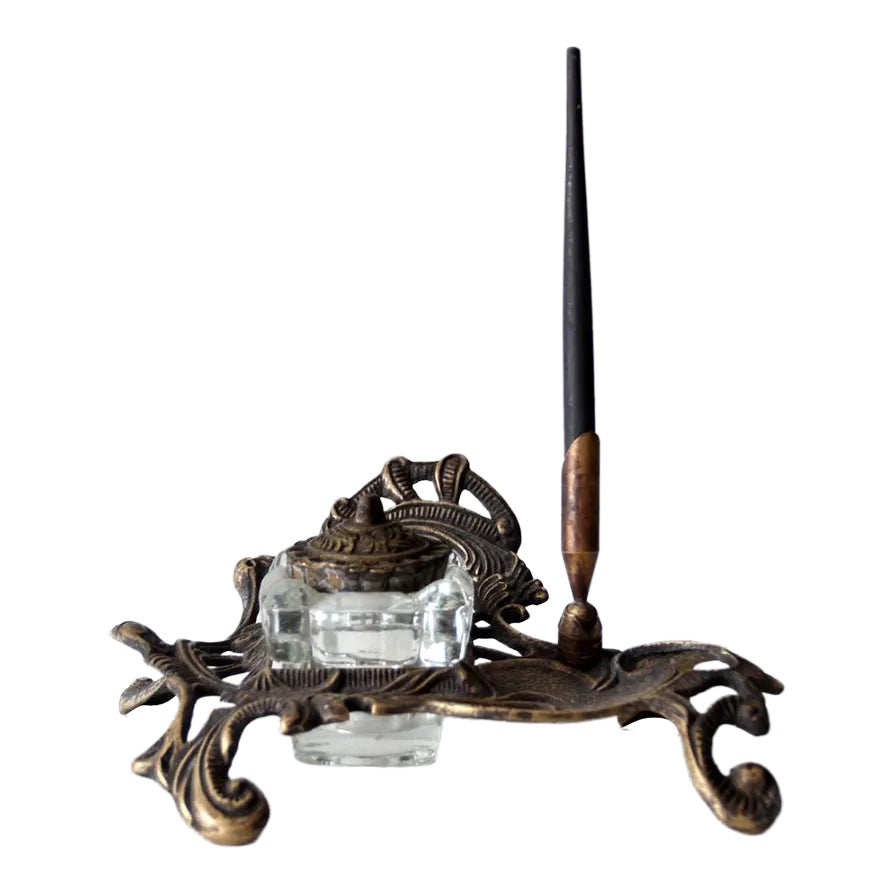 Art Nouveau Style Inkwell and Pen Holder Desk Set | Chairish