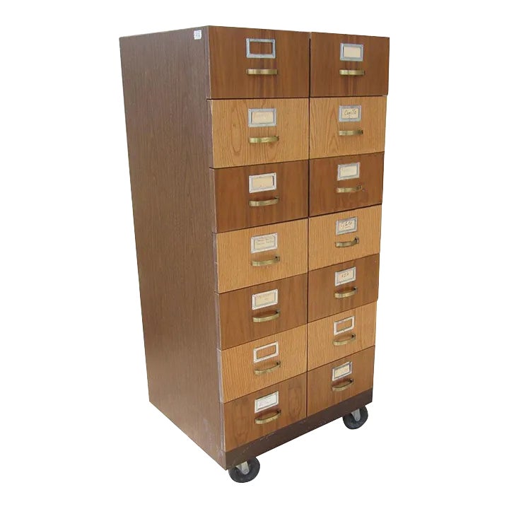 Vintage Rolling Card File Storage Cabinet | Chairish