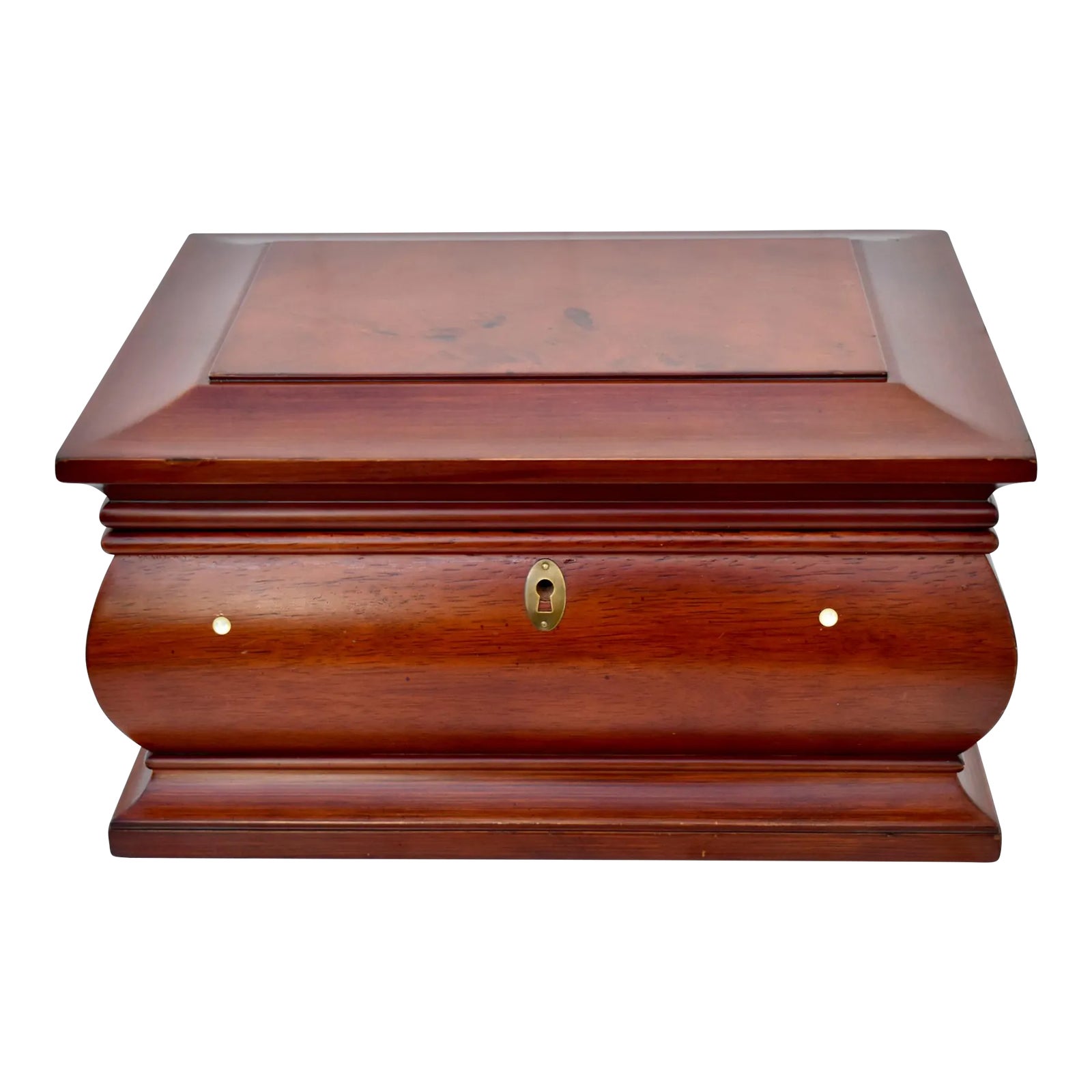 Vintage Bombe' Shaped Cherry Jewelry Box W/Mother of Pearl Inlay | Chairish