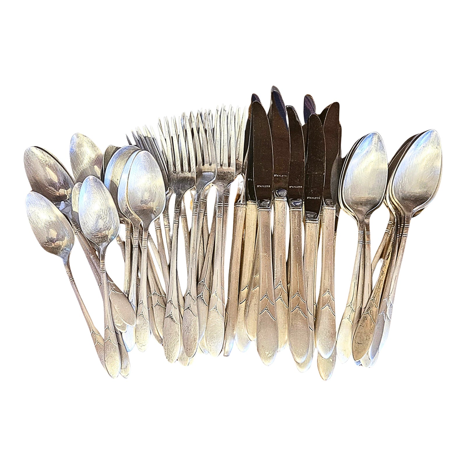 40s Art Nouveau Silverplate Flatware- Set of 48 | Chairish