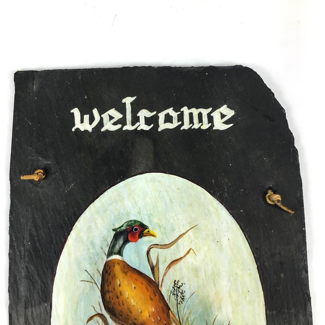 Vintage Hand Painted Slate Welcome Hanging Plaque of Wild Pheasant by ...