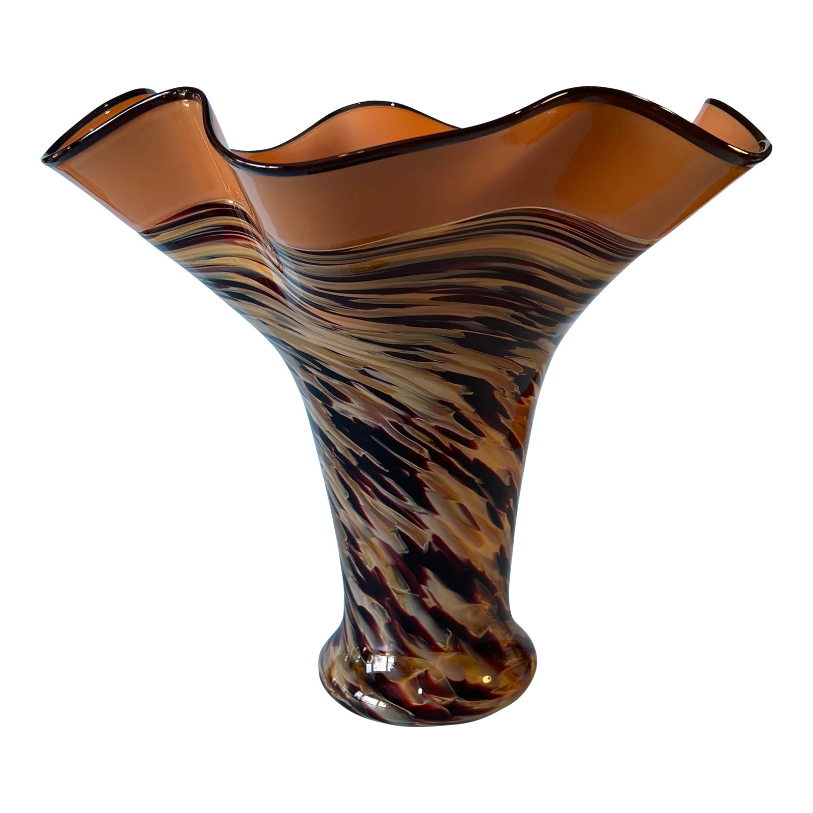 Signed Seattle Glass Blowing Studio Art Glass Amber Brown Wavy Lipped ...