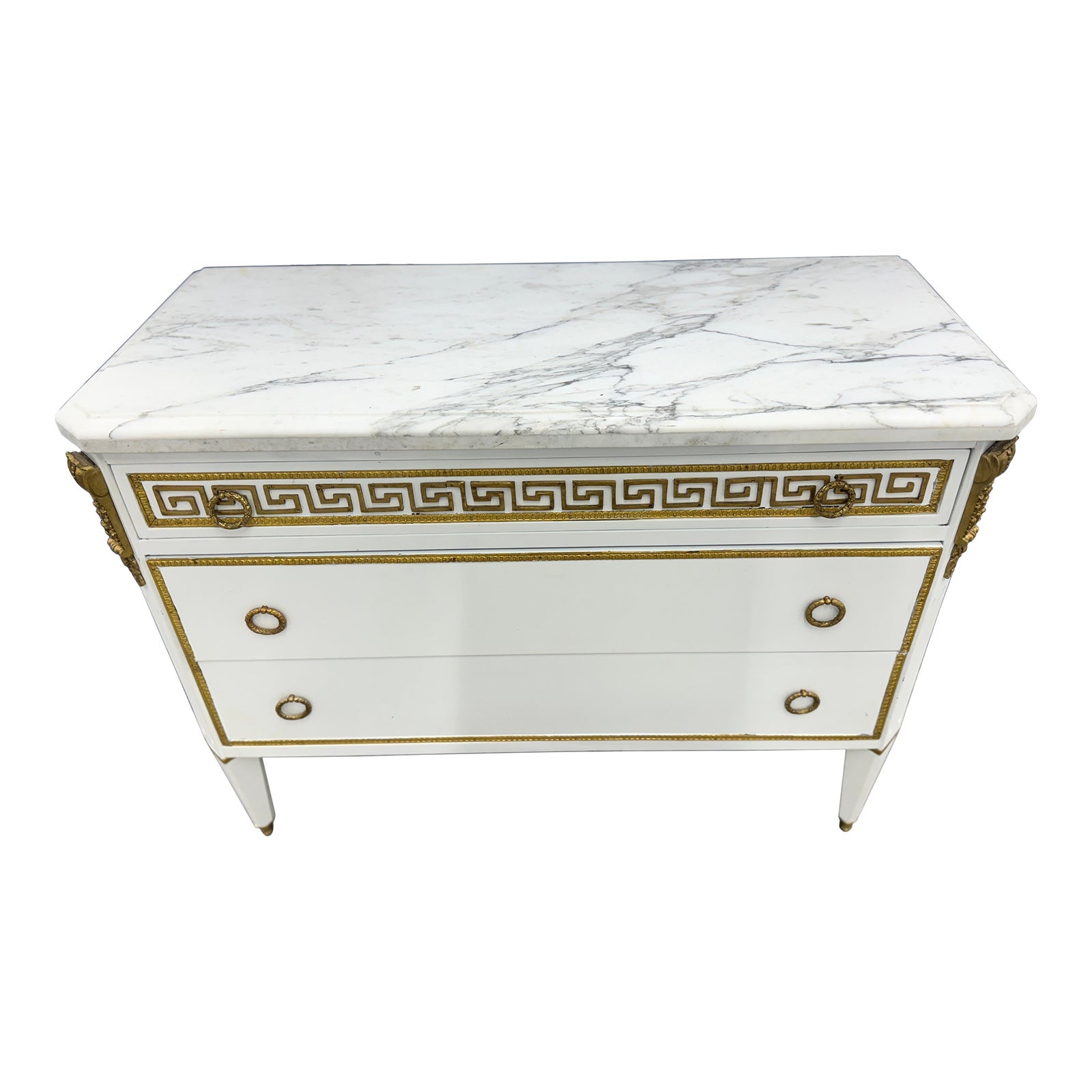 Mid 20th Century White Wood French Louis XVI Jansen Style Chest Commode ...