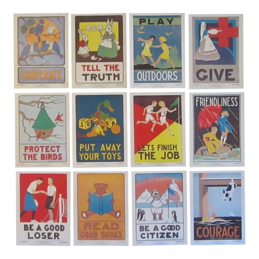 Grade School Citizenship Guide Prints - Set of 12 Unframed | Chairish