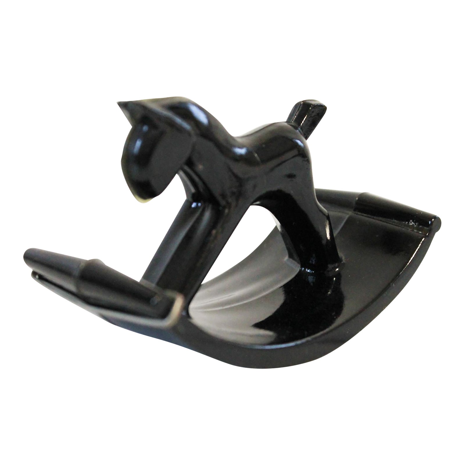 Vintage Black Glass Rocking Horse Ink Blotter | Chairish