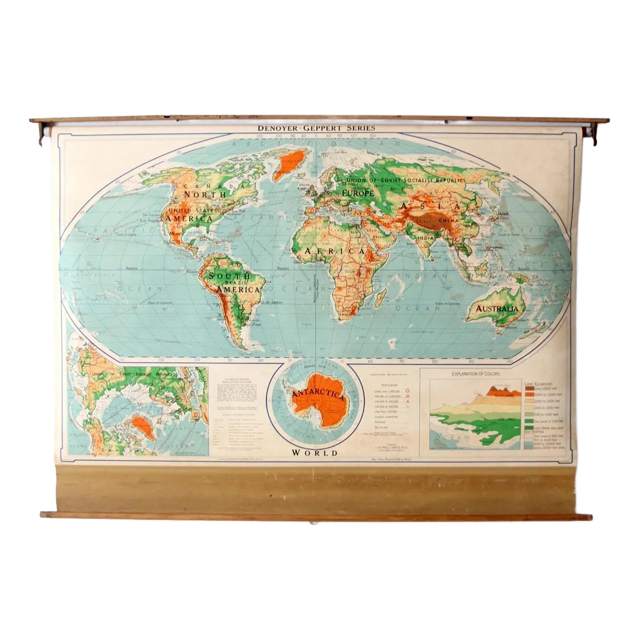 Mid-Century Pull-Down World Map, 1954 | Chairish